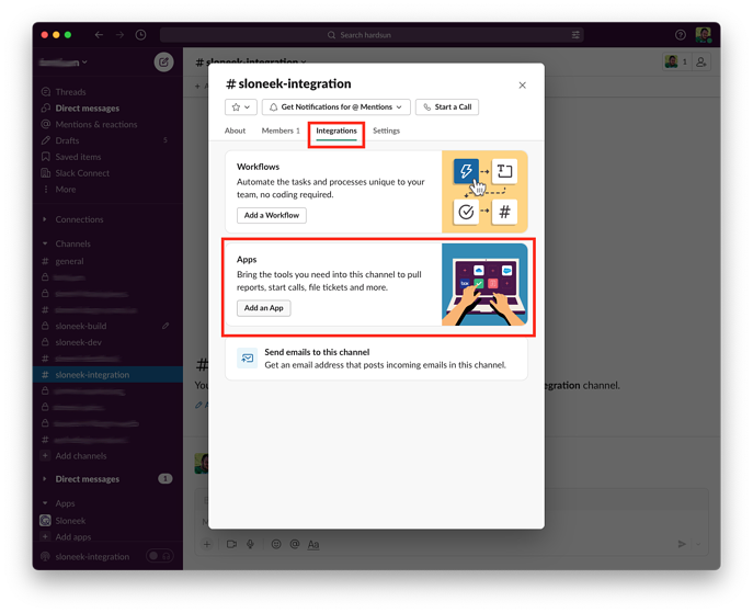 Slack integration features
