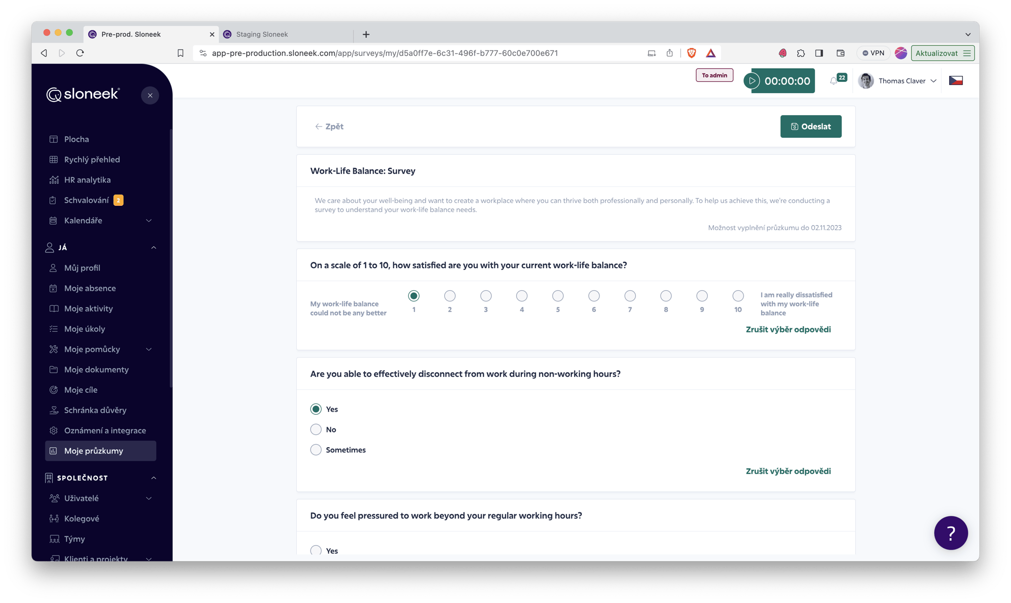 Completion and analysis of a survey