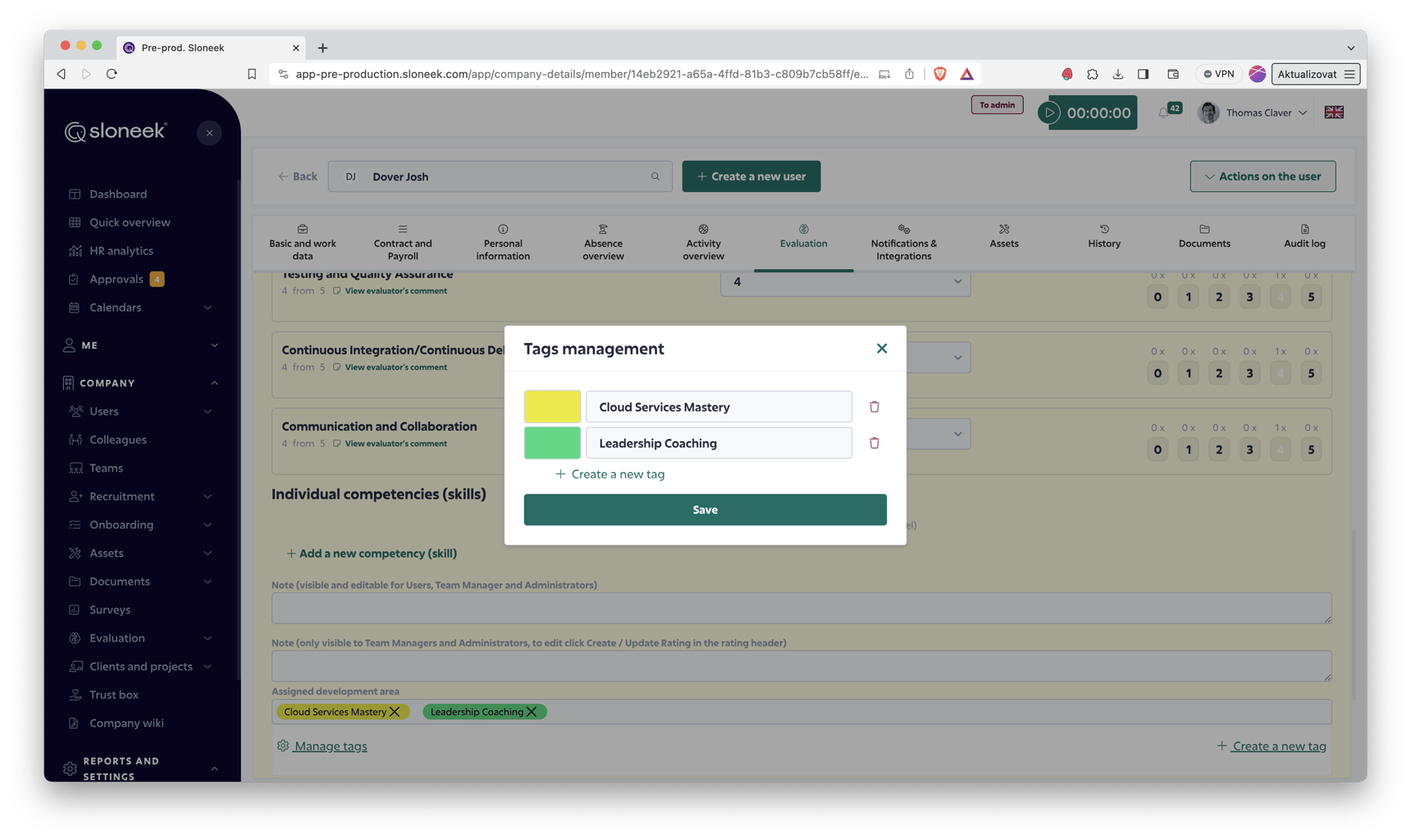 Reporting of evaluation results and assignment of development areas
